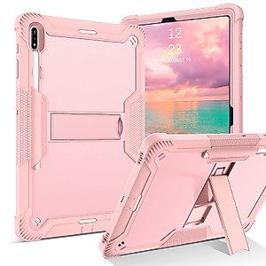 GaoBao Samsung Tab S7 FE 12.4'' Case, 3 in 1 Heavy Duty Pencil Holder Hybrid Hard Soft Bumper Drop Protective Tablet Case for Samsung Galaxy Tab S7 FE 12.4''/ S8 Plus 2022/ S7 Plus 2020, Rose Gold.