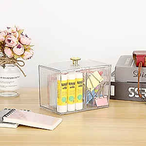 Hipiwe Acrylic Q-tip Holder with Lid- 3 Sections Bathroom Dispenser Jar Cotton Ball and Swab Organizer Plastic Apothecary Jar Makeup Storage Canister Box for Cotton Rounds Pads Floss