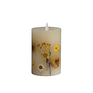 Creative Co-Op Pillar Daisy Inlay and Timer, Multicolor LED Candle, Yellow