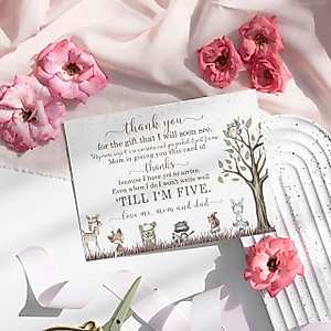 Girls Woodland Baby Thank You Cards, 15 Pack – Cute Baby Shower Notes with Envelopes Set, Prefilled Message, Customizable and Personalize Blank Stationery Pink, Rustic Floral, New Parents Gift Ideas