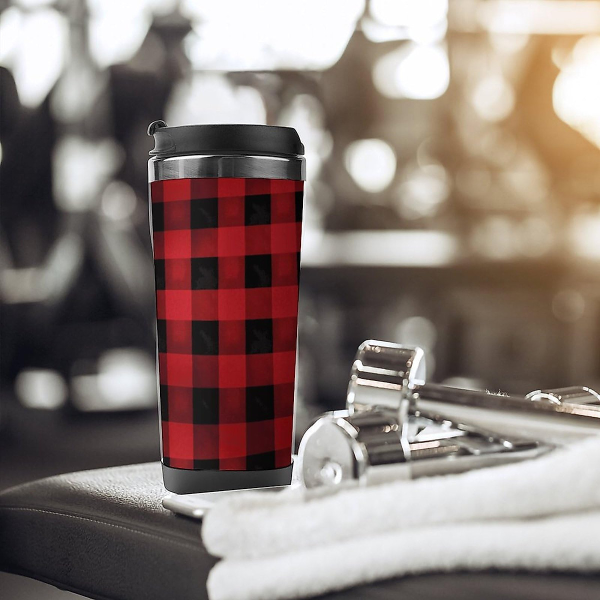 Red Black Buffalo Check Plaid Pattern Travel Coffee Mug Stainless Steel Water Bottles Insulated Water Bottle Travel Mug Insulated Tumblers Travel Coffee Tumbler 12 Oz Coffee Tumbler Travel Cup