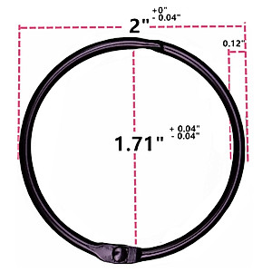 Black Shower Curtain Rings 2 Inch (12 Pack) Metal Round Ring Rustproof for Bathroom Rod