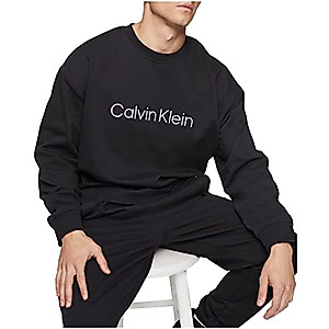 Calvin Klein Men's Relaxed Fit Logo French Terry Crewneck Sweatshirt, Black Beauty, Small