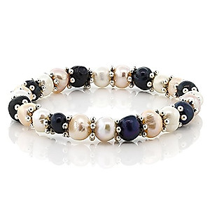 Gem Stone King Multi-Color Cultured Freshwater Pearl Necklace Earrings Bracelet Jewelry Set 7-8MM 18 Inches