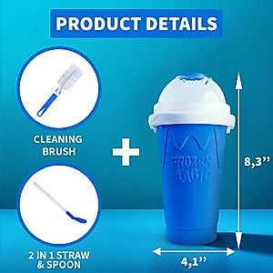 SLUSH MASTERS Slushie Maker Cup - Pack of 3, Quick Frozen, Cooling Magic, Ice Cup, Ice Cream, Smoothie Maker for Family and Friends – FREE Lid, Straw and Cleaning Brush Included
