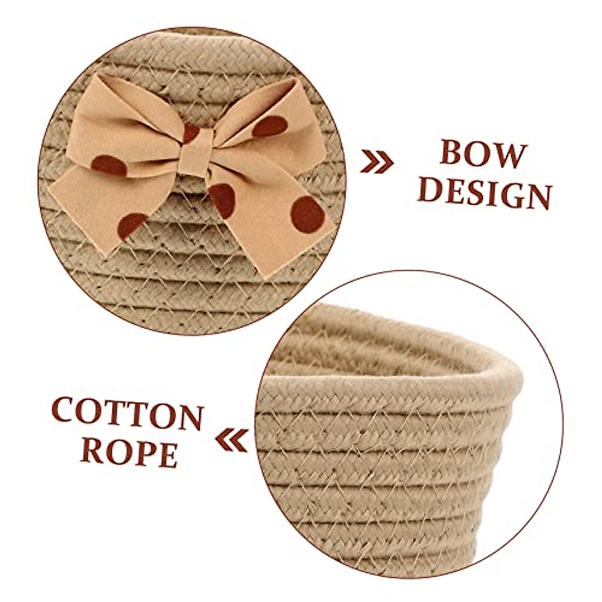 BESTOYARD 2pcs Cotton Rope Storage Basket Cotton Rope Organizer Woven Baskets for Storage Fabric Storage Cubes Rattan Round Waste Basket Rope Baskets for Storage Mini White Shelf Basket Baby