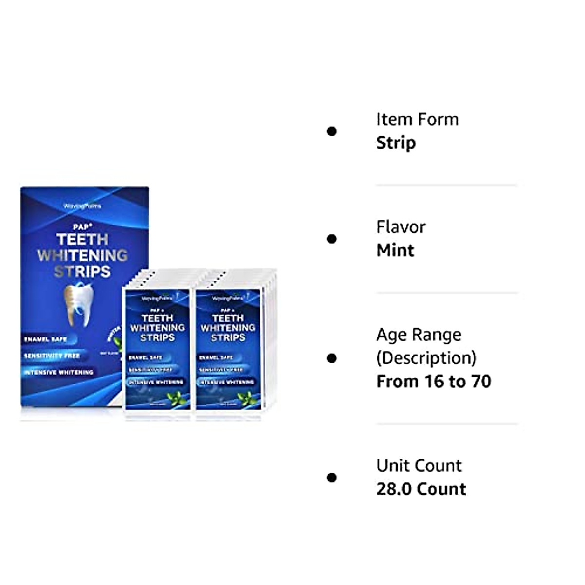 Teeth whitening Strips for Tooth White: 28 Sensitivity Free Whitening Strips - Peroxide Free - 14 Treatments for Teeth whitening - Professional and Safe Teeth whitening Strips