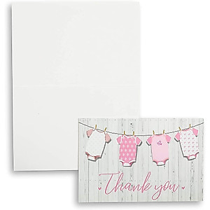Pipilo Press 60 Pack Girl Baby Shower Thank You Cards with Envelopes and Stickers for Gender Reveal Parties (6 x 4 In)