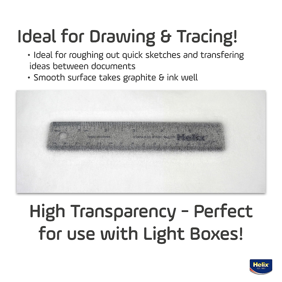 Helix Tracing & Sketching Paper Roll, White, High Transparency, 12 Inches x 50 Yards (37801)