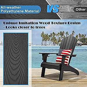 hOmeHua Oversized Adirondack Chair Set of 4, Adirondack Chair Weather Resistant with Cup Holder, Imitation Wood Stripes, Easy to Assemble, Outdoor Chair for Patio, Deck, Fire Pit & Lawn Porch - Black