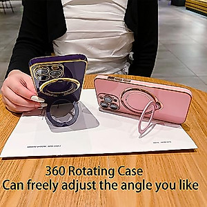 MGQILING Compatible with iPhone 14 Pro Max Magnetic Planting Case 6.7 Inch, Luxury 360 Rotating Magnetic Hidden Stand Case, Compatible with MagSafe for Women Girls,Pink