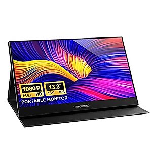 huyouming Portable Monitor - 13.3" 1080P FHD USB-C Laptop Monitor IPS HDMI Gaming Monitor - Narrow Bezel Travel Monitor with Smart Cover, Slim Computer Display External Monitor for Laptop Phone