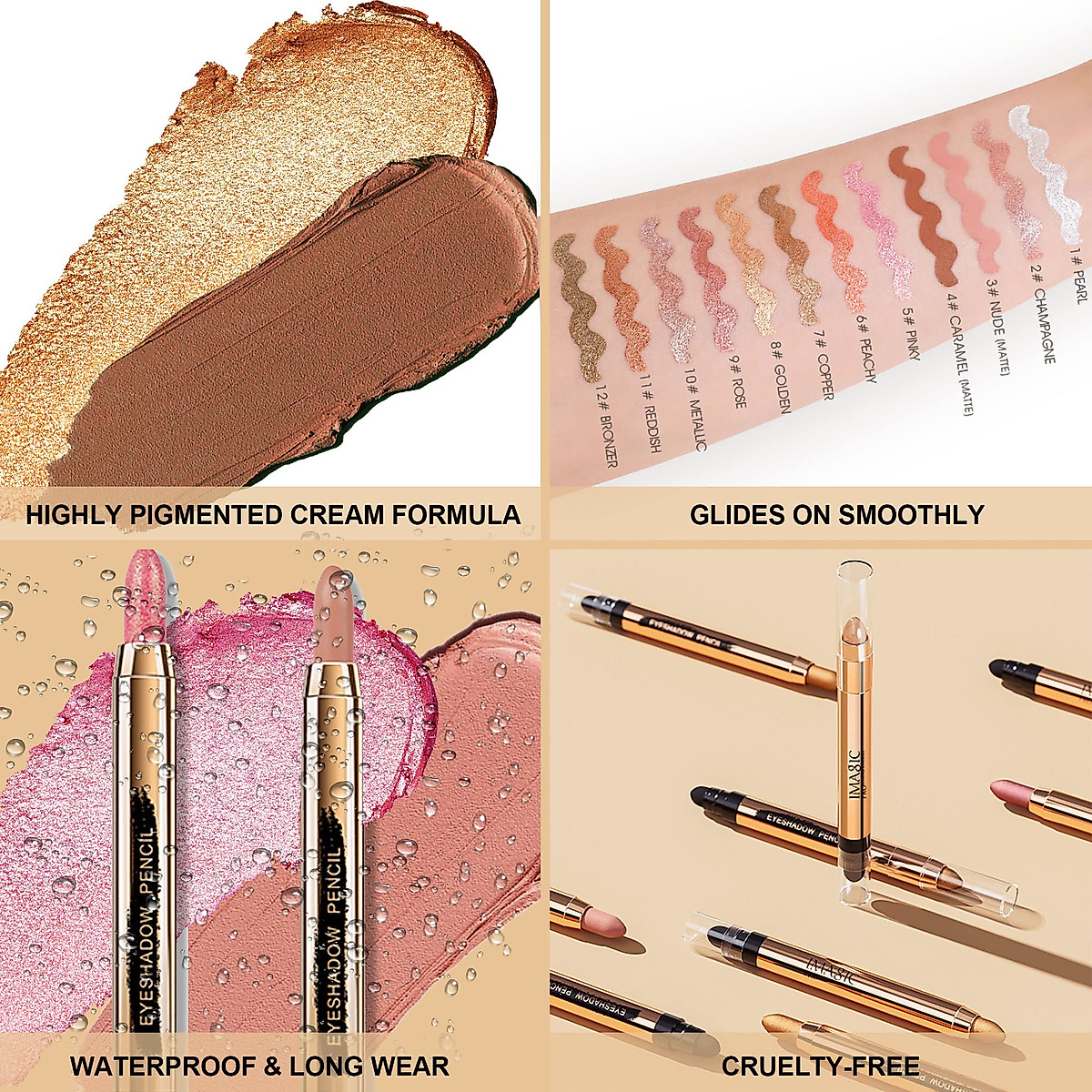 CCbeauty Matte Eyeshadow Stick Set, Cream Eye Shadow Pencil Crayon Eye Brightener Highlighter Makeup Stick Kit, Hypoallergenic Longwear Waterproof Metallic Glitter Eyeliner Makeup, Nude