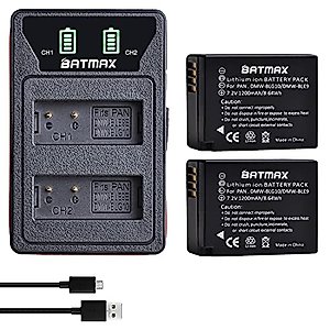 Batmax 2pcs DMW-BLE9 DMW-BLG10 Battery + LED Built-in USB Dual Charger for Panasonic DMW-BLG10E; Lumix DC-ZS70, DMC-GX80, DMC-GX85, DMC-ZS60, DMC-ZS100, DMC-GF6, DMC-GX7K, DMC-LX100K Digital Camera