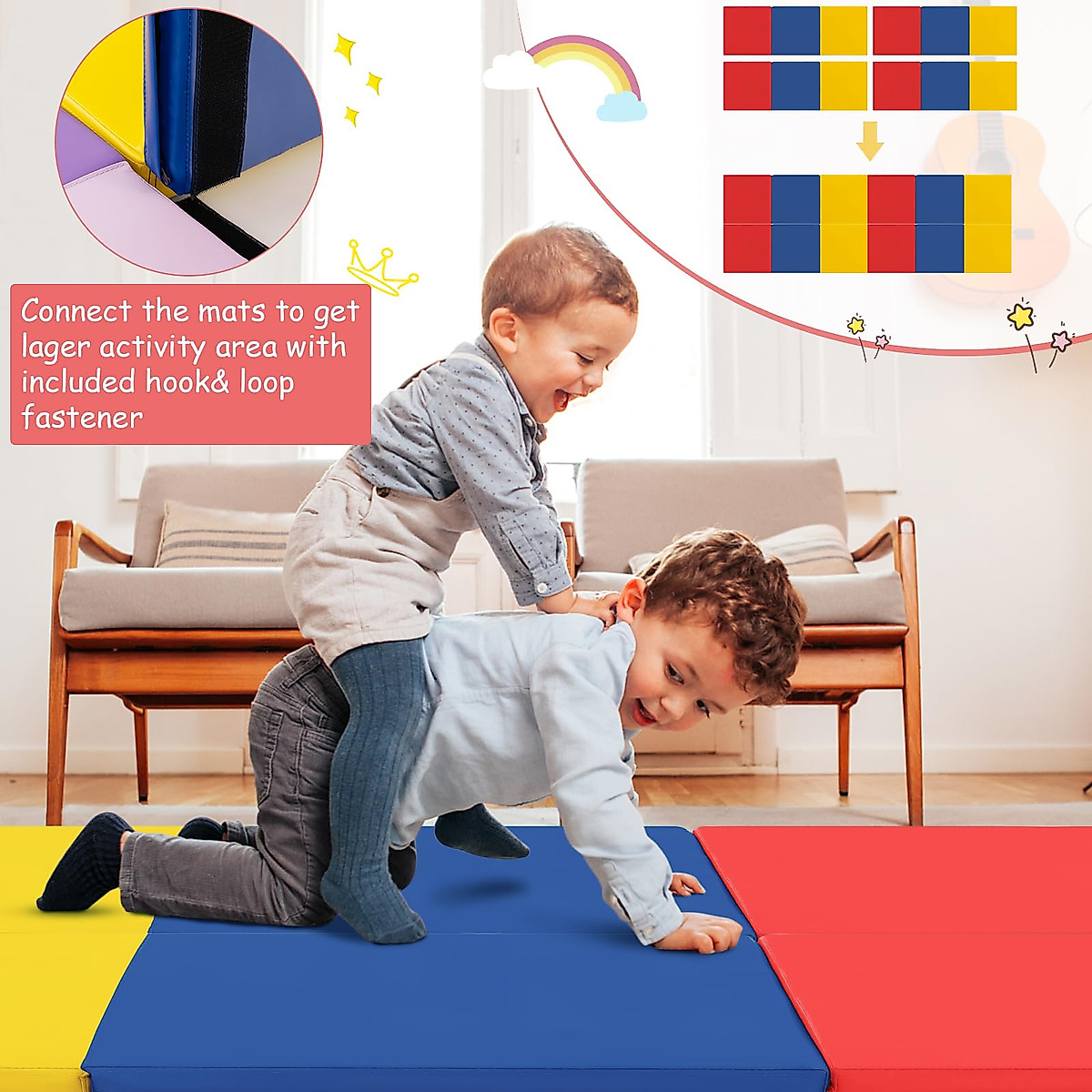 Giantex 6'x2' Tri-Fold Gymnastics Mat with Carry Handles Tumbling Exercise Gym Mat for Aerobics, Yoga, Stretching, MMA (Multicolor)