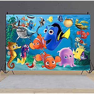 Finding Nemo Background Birthday Decorations, Finding Dory Happy Birthday Banner Backdrop for Finding Nemo Birthday Party Supplies (5x3ft)