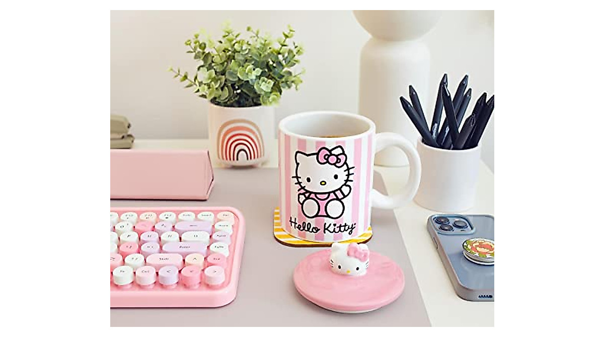 Cute Hello Kitty Ceramic Mug with Lid - 18 Oz