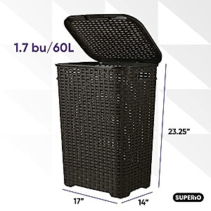Plastic Laundry Hamper with Lid Laundry Hamper Basket, Brown 2 Pack Tall Cloths Hamper Organizer with Cut-out Handles. Space Saving for Laundry Room Bedroom Bathroom, Wicker Design 60 Liter