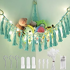 Stuffed Animals Net or Hammock With Light, Animal Hammock Holder with Hooks for Hanging, Toys Organizer Suitable For Children's Room Bedroom Kindergarten Nursery Stuffed Animal Storage…