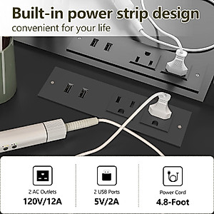 usikey Makeup Vanity with 12 Lights, Vanity Desk with Power Outlet, Makeup Vanity Table with 5 Drawers, Large Mirror, Dressing Vanity Table with Stool for Bedroom, Bathroom, Black