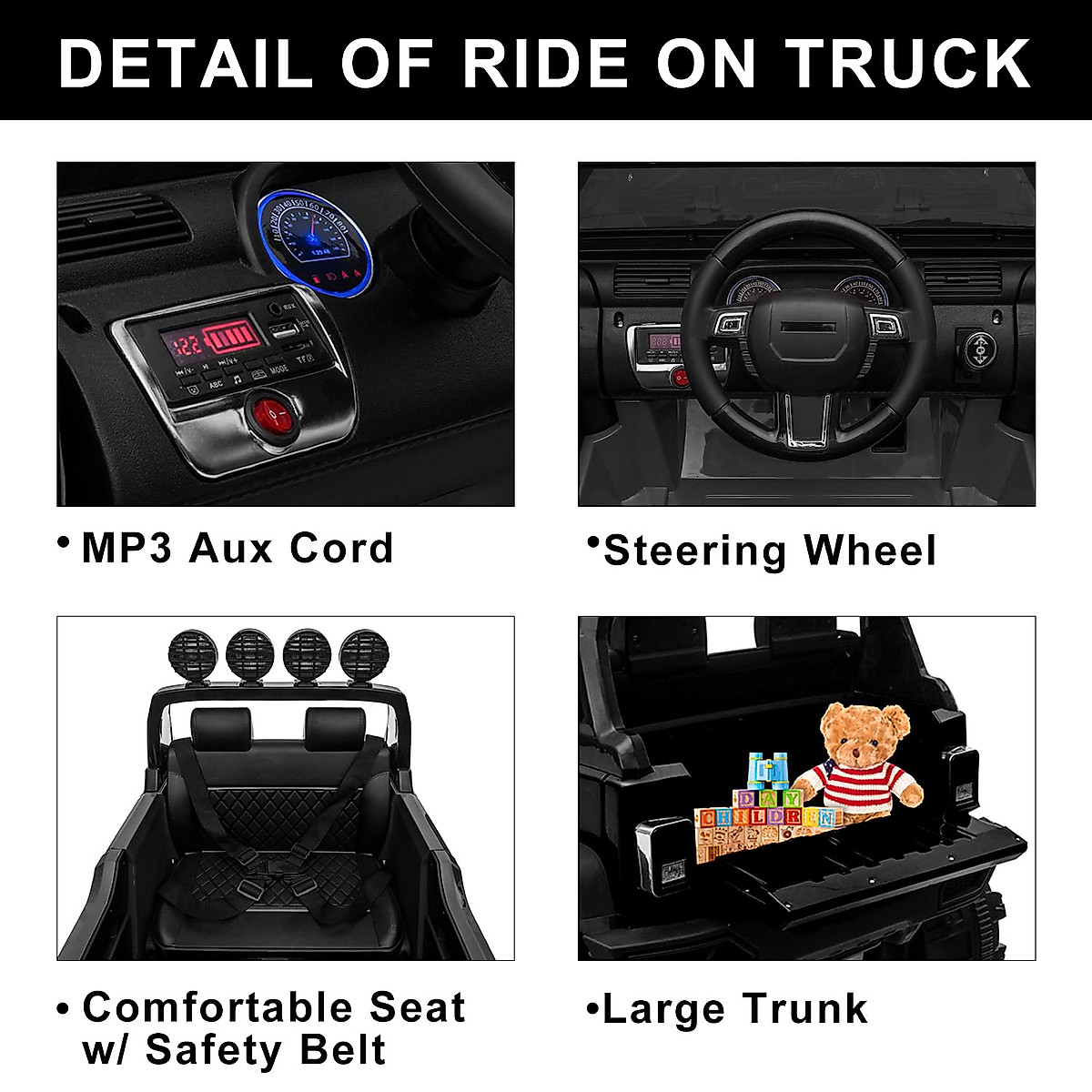 OTTARO Ride on Cars Trucks Electric Car for Kids, 12V Battery Powered Car w/Parental Remote Control, Spring Suspension, LED Lights, MP3 Player, Safety Belt（Pink）