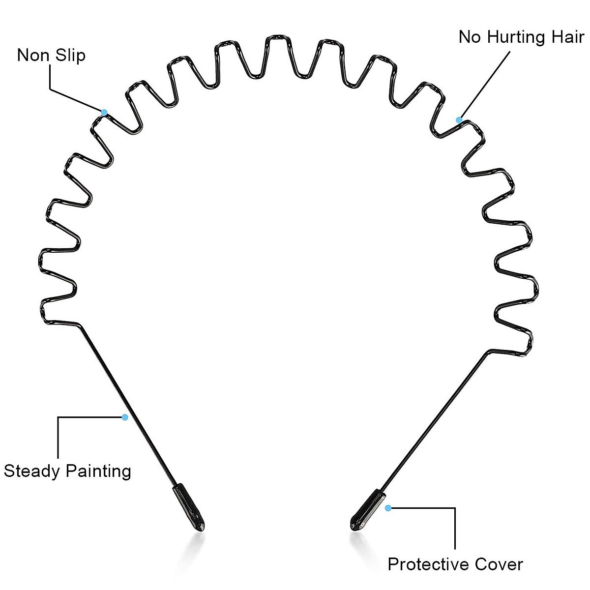 COSHONWOL 4 Pack Metal Headbands for Women Men, Fashion Unisex Black Hairband Spring Wave Sports Headwear Hair Hoop Hair Accessories