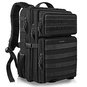 Large Tactical Backpack, Military Gear Backpack For Men, Upgrade Durable 48L Big Army Tactical Backpacks, Extra Large Travel Backpack Mochila Molle Bag For Work Hiking Outdoor Sport Camping, Black