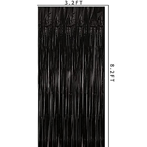 Black Party Decorations 3 Packs Black Foil Fringe Curtain Tinsel Backdrop Curtain for Birthday Party 3.2 Ft X 8.2 Ft Door Streamers Foil Backdrop Curtain Halloween Wall Backdrop Photo Booth