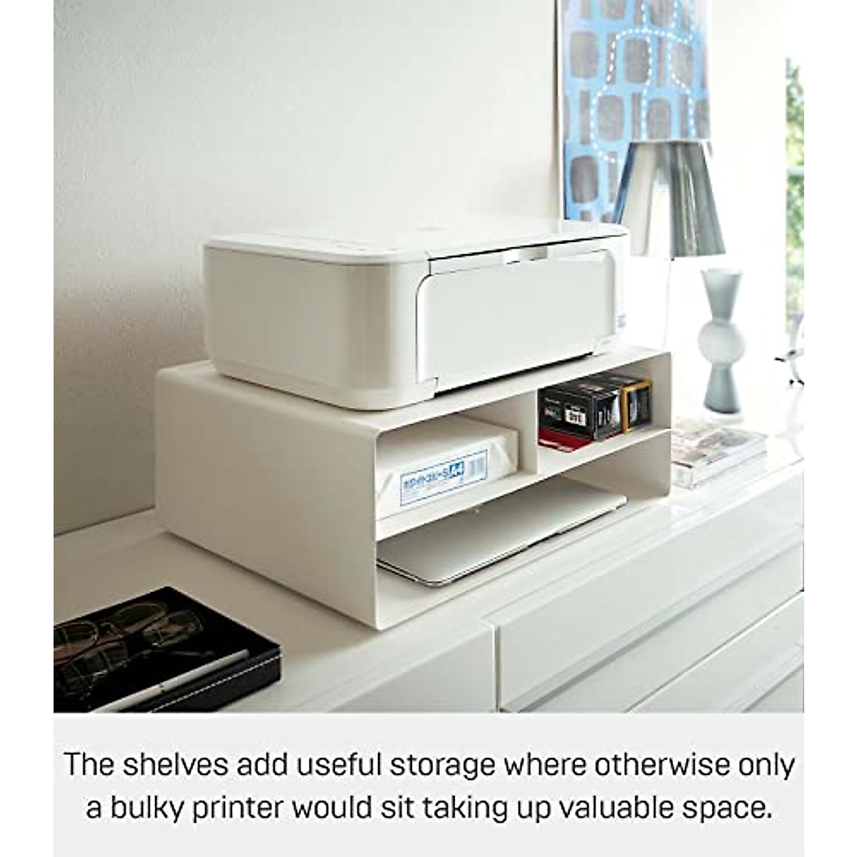 Yamazaki Home Desktop Printer Stand - Computer Accessory Office Organizer, Steel, Minimal Assembly Req.