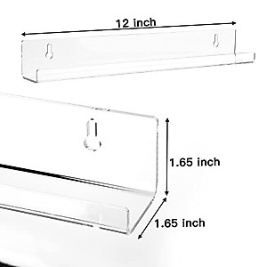 6 Packs Acrylic Record Shelves, 12'' Vinyl Records Wall Mount Holder, Invisible Floating Bookshelf, Album Holder Organizer and Stand Vintage Decor (12 INCH-6 Packs, Clear)