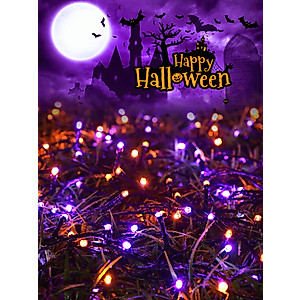 Flacchi 2 Pack Solar Halloween Lights Total 144ft 400 LED 8 Modes Outdoor String Lights Waterproof Solar Fairy Lights for Garden, Patio, Fence, Balcony, Outdoors,Holiday Decoration (Orange & Purple)