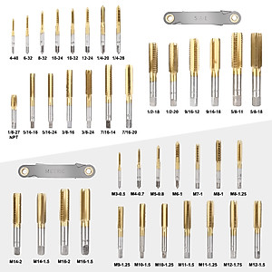 WYNNsky Die and Tap Set in SAE and Metric, Hex Threading Dies for External Threads, Thread Tap for Internal Threads, Thread Wrench, Thread Pitch Gauge, 86 Pieces Gauge Kit for DIY Tapered