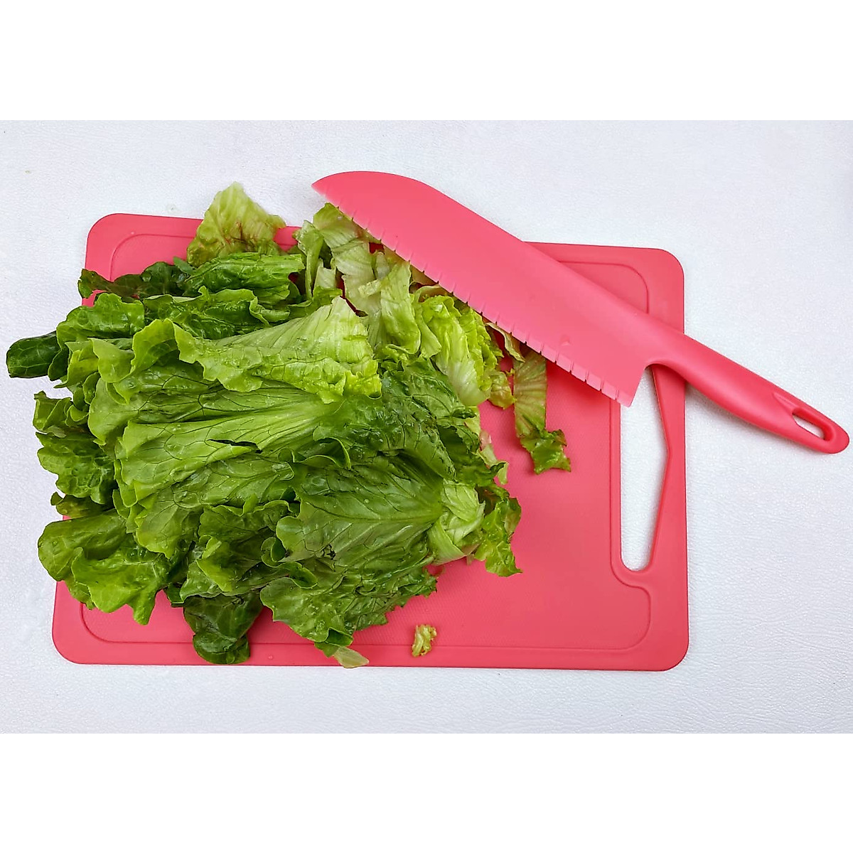 jawbush 11" Professional Salad & Bread Knife, Plastic Lettuce Knife for Veggies, Fruit, Cake, Salad, Serrated Chef Knife for Cooking and Cutting - Safe Nylon Knife for Nonstick Pans, Pink