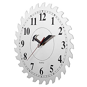 CIGERA 12 Inch Metal Wall Clock with Circular Saw Blade Dial, Handsaw and Hammer Pointer,Great Decor for Garage,Workshop and Man Cave