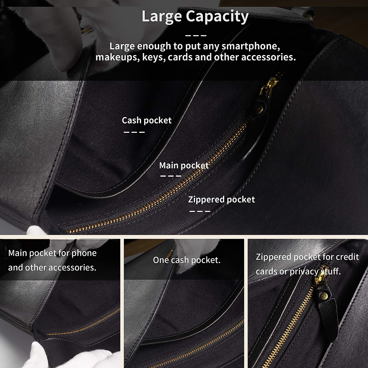 Ancicraft Wristlet for Women Leather Purse Wallet Envelope Clutch Handbags Black