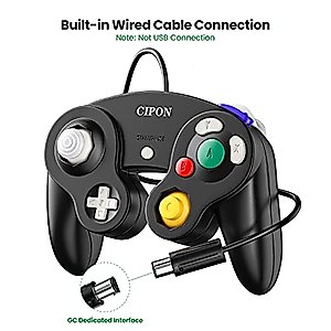 Cipon Gamecube Controller, Wired Controller Gamepad Compatible with Nintendo Wii/GameCube - Enhanced (Black & Black)