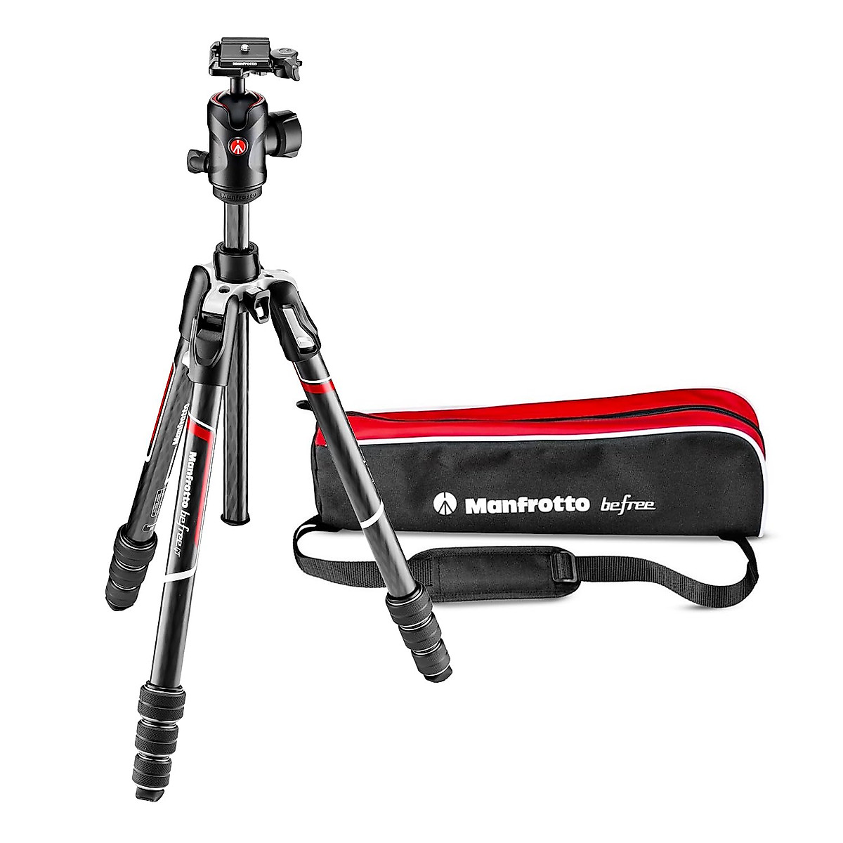 Manfrotto Befree GT 4-Section Carbon Fiber Travel Tripod with 496 Center Ball Head, Twist Lock, Black