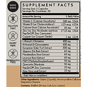 TERRA ORIGIN Healthy Gut Capsules with Immunity Boost | 90 Capsules | Digestive Support Including intestinal Permeability, IBS, Bloating, Gas and Constipation* 30 Servings/90 Capsules.