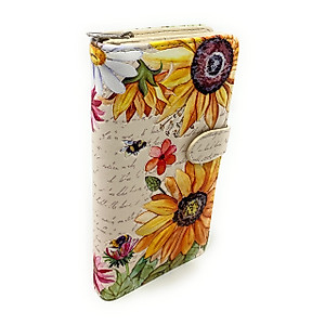 Shag Wear Sunflower Large Floral Wallet for Women and Teen Girls Vegan Faux Leather 7" Beige