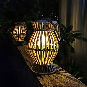 11.8” Solar Table Lamp Lantern Outdoor - Rustic Large Rattan Woven Lantern Light with Edison Bulb, Solar-Powered Warm Light, Great Decor for Garden, Patio, Desk