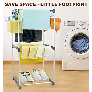 HOUSE AGAIN Clothes Drying Rack, Small Drying Rack Clothing, 3-Tier Laundry Cloth Dyer Racks Freestand Dryer Rack for Bathroom, Apartment and Laundry Room