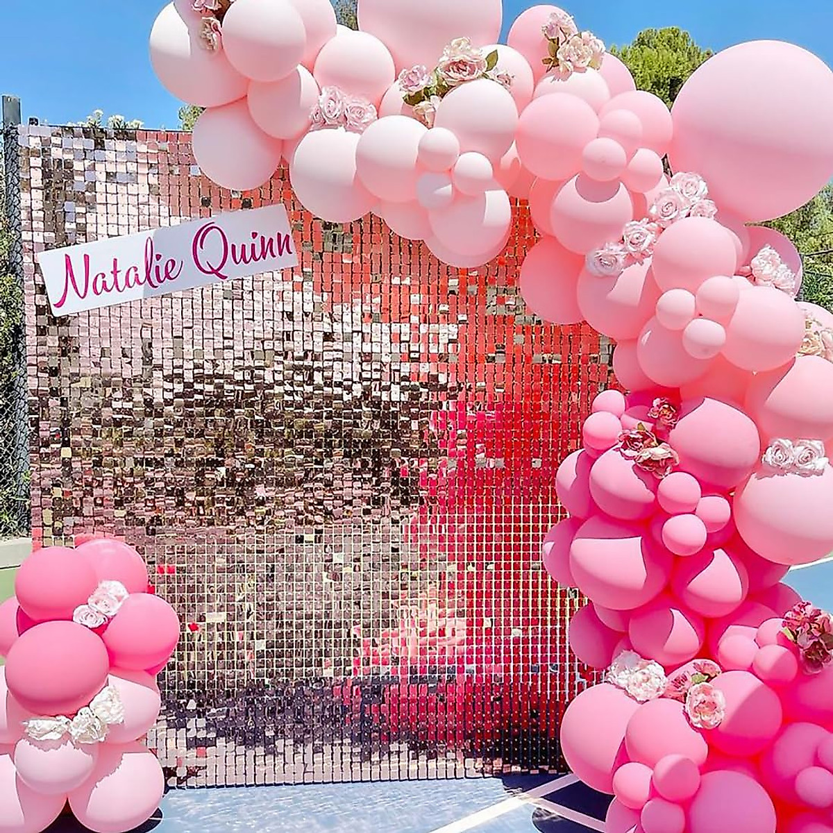 Shimmer Wall Backdrop Sequin Backdrop-24 Packs Rose Gold Panels Square Shimmer Wall Backdrop for Backdrop Photography Wedding Party Wall Panel