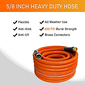 DayisTools Heavy Duty Hybrid Garden Hose 50 ft, Flexible Kink Resistant Water Hose 5/8 IN x 50FT, Lightweight, Super Durable, All-weather, Burst 600 PSI, 3/4 IN GHT Solid Brass Fittings, Orange White