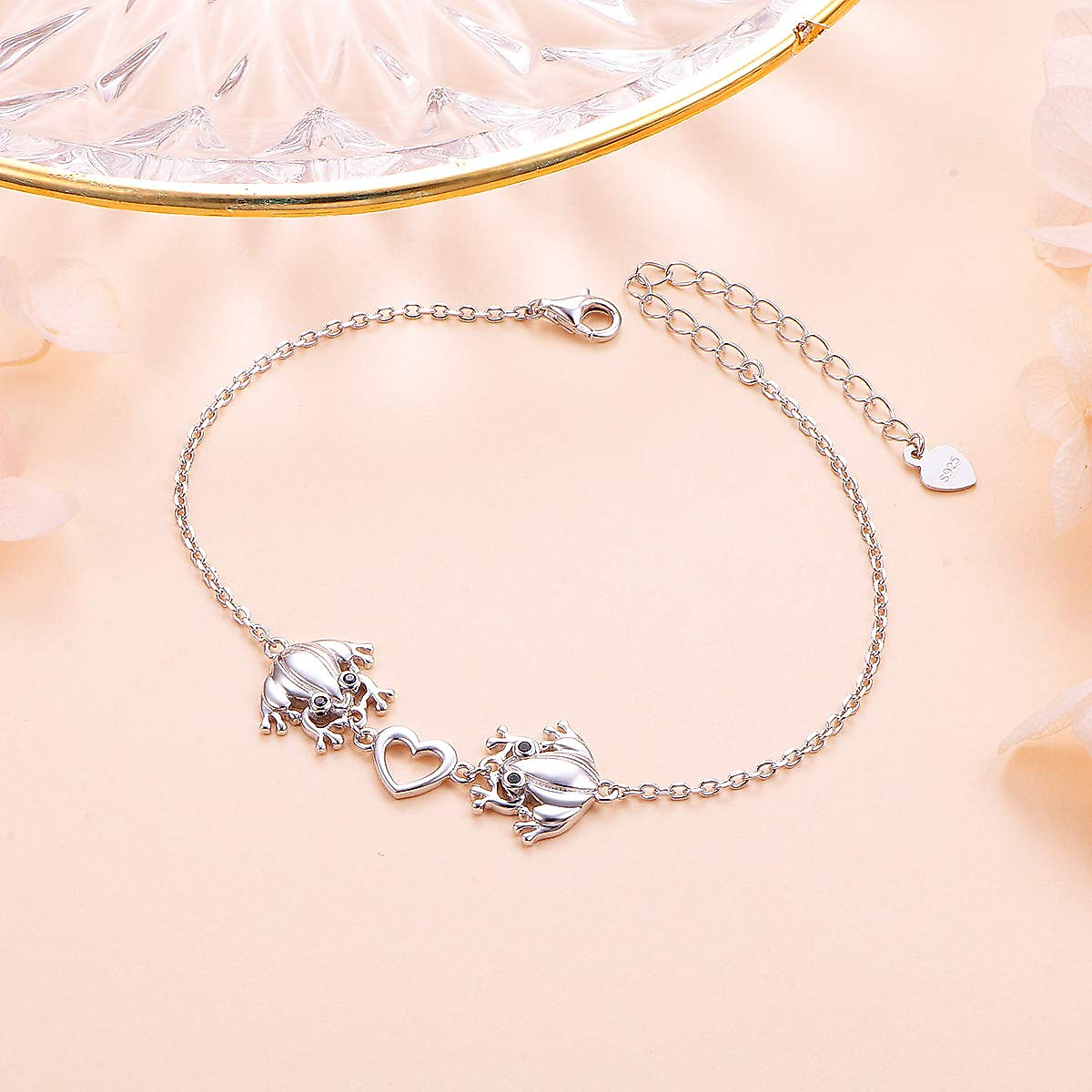 S925 Sterling Silver Frog Link Animal Heart Toad Bracelet for Women Jewelry