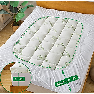 Bamboo_Viscose Mattress Topper Queen Size, Cooling Extra Thick Breathable Mattress pad, 8-21”Deep Pocket Soft Quilted Fitted Mattress Cover with Down Alternative Fill