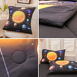 Tasselily Twin Size Comforter Sets for Boys, Space Bedding Set Twin Bed in a Bag, 6 Pcs Universe Planet Galaxy Comforter Set with Sheets