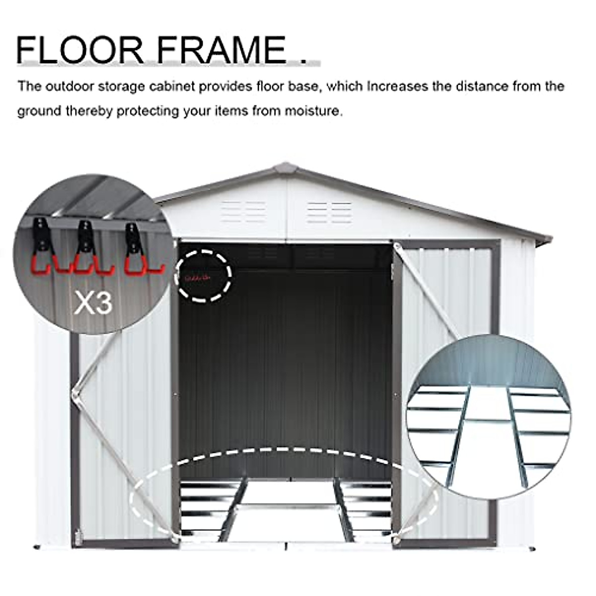 Storage shed, 8×6ft Outdoor Storage shed, Used for Backyard Storage Sheds & Outdoor Storage Clearance, can be Used as Bicycle shed, Garden shed, Tool shed, Metal shed That can be Used for Life, Grey