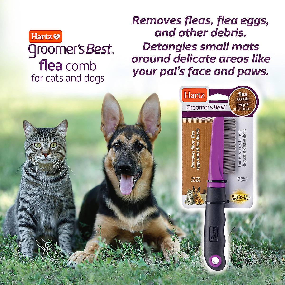 Hartz Groomer's Best Flea Comb for Dogs and Cats, Fine-Toothed Flea Comb to Remove Fleas & Flea Eggs, Gentle Pet Comb for Detangling or Dematting Face & Paws