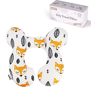 KAKIBLIN Baby Neck Pillow, Upgraded Baby Support Pillow for Head and Neck, Baby Head Pillow Baby Neck Pillow for Car Seat,Pushchair,Travel(Yellow Fox)