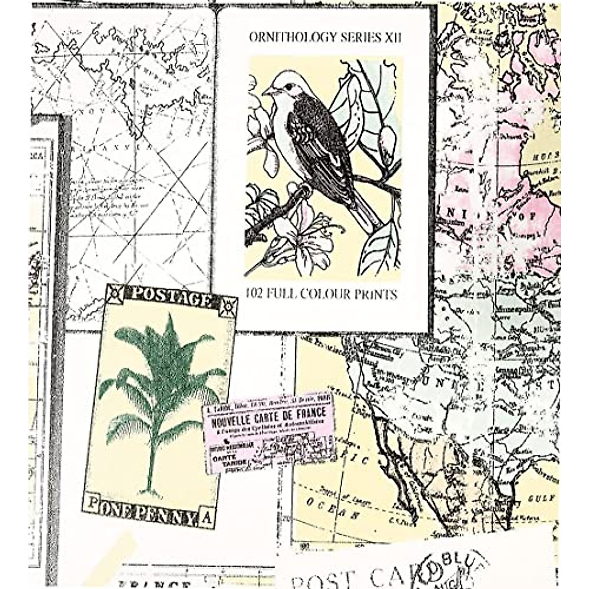 Self Adhesive Vintage Map Shelf Liner Birds Newspaper Contact Paper for Cabinets Dresser Drawer Pantry Table Desk Furniture Decal 17.7X117 Inches